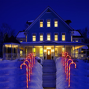 Christmas Candy Cane Pathway Markers Lights, 21.2" Christmas Holiday Outdoor Decorations Lights, Xmas Stakes Lights with 8 Blinking Modes Waterproof, Set of 10 Connectable for Garden Yard Patio Lawn