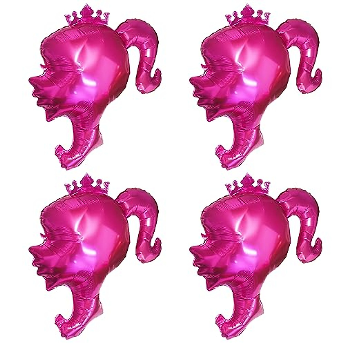 MEMOVAN Pink Girls Head Balloons 4pcs 28 Inch Hot Pink Doll Balloons for Girl Princess Hot Pink Party Bachelorette Makeup Spa Birthday Baby Shower Party Supply