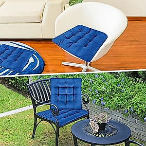 PLULON 4 Pack Chair Cushion Pads for Dining Chairs Soft Square Indoor Seat Pad Swinging Chair Cushions Seating Pillows with Ties for Kitchen Office Classroom Patio Garden Sofa Floor Chairs (Navy Blue)