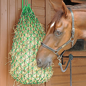 Audoloku Slow Hay Feeder Net with Bottom Ring Hay Bags for Horses Goats 40" Length with 2" Holes Feed Storage Hanging Bag for Stalls Livestock Feeding Supplies