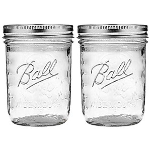 Ball Jar with Lid and Band - Pick Your Size and Color (Clear, Wide Mouth Pint - 16 oz.) Pack Of 2