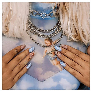 Aimimier Punk Link Chain Choker Necklace Set 4Pcs Hollow Heart Choker Hiphop Chunky Chain for Women