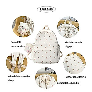 ZFOFLIK Small Flower school bag for Teen Girls Kawaii Floral Backpack for Girls Women Student Aesthetic Cute Mini Bookbag girls backpacks ages 8-10(white)