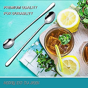 Hiware 8-Piece 9-Inch Long Handle Iced Tea Spoon, Coffee Spoon, Ice Cream Spoon, Stainless Steel Cocktail Stirring Spoons