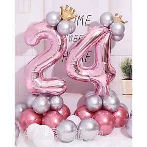 AULE 40 Inch Large 24 Number Balloons Rose Gold Big Foil Number Balloons Giant Helium Happy 24th Birthday Party Decorations for Women Huge Mylar 42 Anniversary Supplies