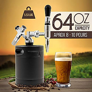 NutriChef Nitro Cold Brew Coffee Maker - 64Oz Stainless Steel Home Brew Coffee Keg w/Adjustable Pressure Regulator, Nitrogen Coffee Growler Machine Dispenser System, Stout Creamer Faucet NCNTROCB20
