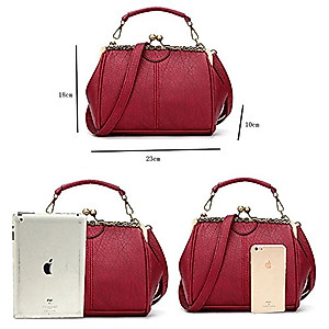 Abuyall Vintage Satchel Purses and Handbags for Women Leather Tote Bags Kiss Lock Cross Body Shoulder Bag Pt5