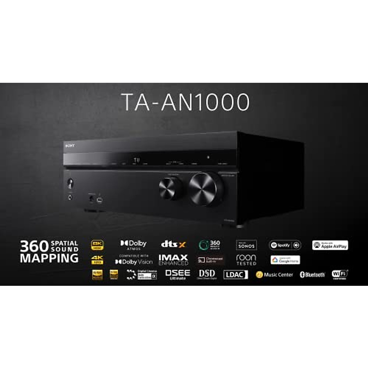 Sony STR-AN1000 7.2 CH Surround Sound Home Theater AV Receiver, Dolby Atmos, DTS:X, Bluetooth, WiFi, Google Chromecast, Spotify Connect, Apple AirPlay, HDMI 2.1