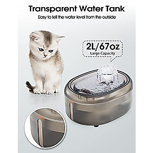 WOPET Cat Water Fountain, 67oz/2L Automatic Cat Water Dispenser Pet Water Fountain, W300 Silent Pet Waterfall Drinking Fountain with 1 Replacement Filter for Cats, Dog, Small Pets Without Light, Gray