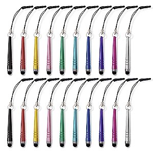 homEdge Mini Stylus Pen Set of 20 Pack, Universal Capacitive Stylus with 3.5 mm Jack Compatible with All Device with Capacitive Touch Screen – 10 Color