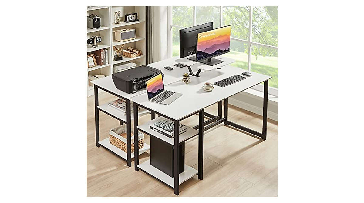 GreenForest 55" Computer Desk: Monitor Stand & Storage
