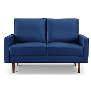 American Furniture Classics Blue 57 Inch Wide Upholstered Two Cushion Loveseat with Square Arms Velvet, 57" x 32" x 37"