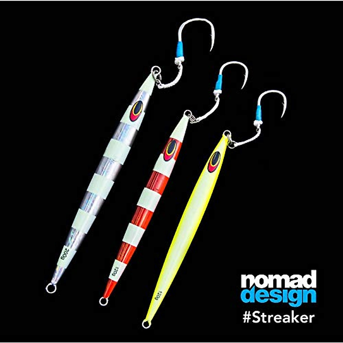 Nomad Design Deep Water Fishing - Erratic Action Trigger for Predators, Fast Sinking & BKK Jig Assist Hooks The Streaker 120G - 4 oz - Crimson Tide