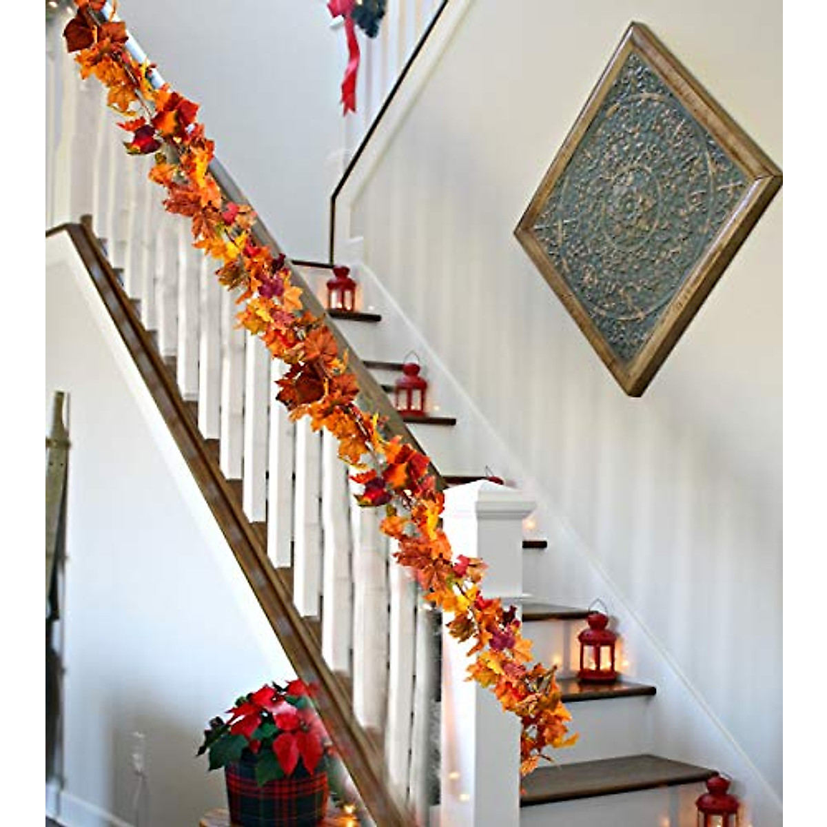DearHouse 2 Pack Fall Garland Maple Leaf, 5.9Ft/Piece Hanging Vine Garland Artificial Autumn Foliage Garland Thanksgiving Decor for Home Wedding Fireplace Party Christmas