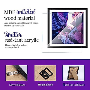 TWING Picture Frames 12x12 Set of 3, Black Large Gallery Wall Frame Set Display Photos 8 x 8 with Mat or 12 x 12 without Mat Wall Mounting Composite Wood