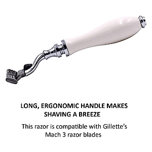Parker – Deluxe Mach 3 Razor with Triple Blades for Close Shave – Premium White Resin Handle with Chrome Trim