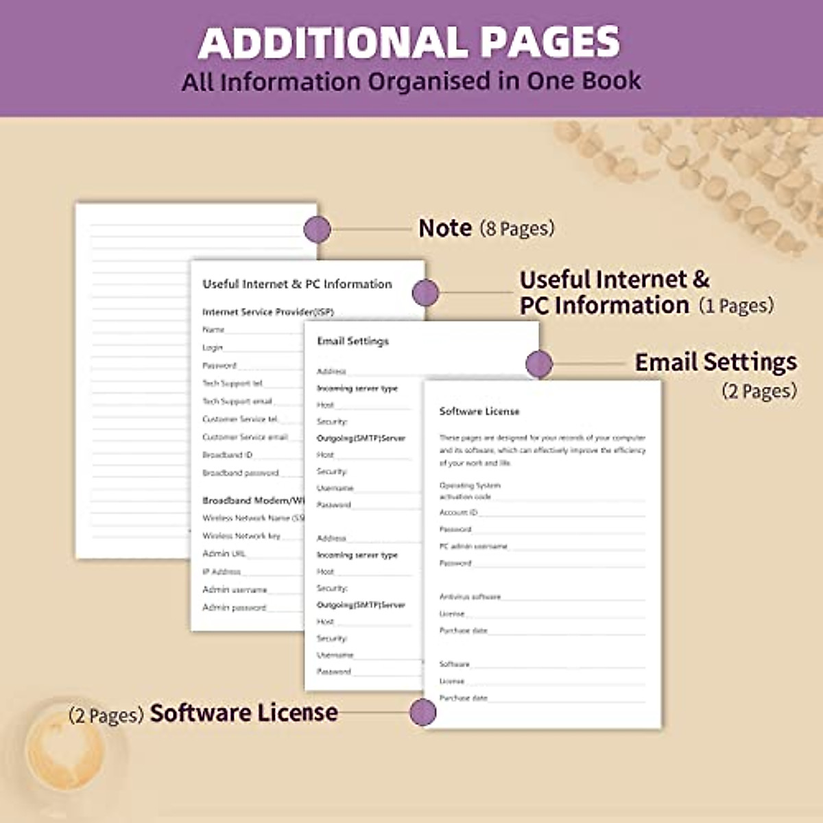 Password Book with Lock, Password Keeper with Alphabetical Tabs, Password Organizer for Computer and Internet Address Website Login, Gifts for Home and Office, 5.6''x 8''-Brown