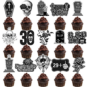 36Pcs Rip My Twenties Cupcake Toppers Happy 30th Birthday Party Decorations Black Death to My 20s Cake Picks for 30th Theme Birthday Party Supplies