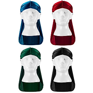 Tatuo 4 Pieces Men's Velvet Durag with Long Tail Soft Durag Headwraps for 360 Waves