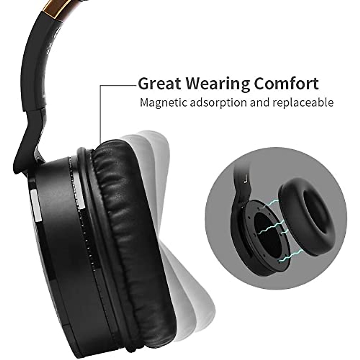 Funsmile Active Noise Cancelling Headphones Bluetooth Headphones Wireless Headphones Over Ear Built-in Microphone Deep Bass, 30 Hours for Travel/Work/TV/Computer/Cellphone - Gold