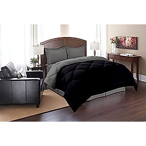 Elegant Comfort All Season Goose Down Alternative Reversible 3-Piece Comforter Set- Available in and Colors, King/Cal King, Black/Gray