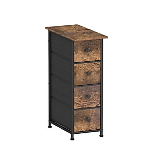 GiftGo Narrow Dresser Vertical Slim Dresser Chest of Drawers Skinny Storage Tower for Small Spaces Gaps Closet Bedroom Bathroom Small Fabric Drawer Unit (Rustic Brown, 4 Drawers)