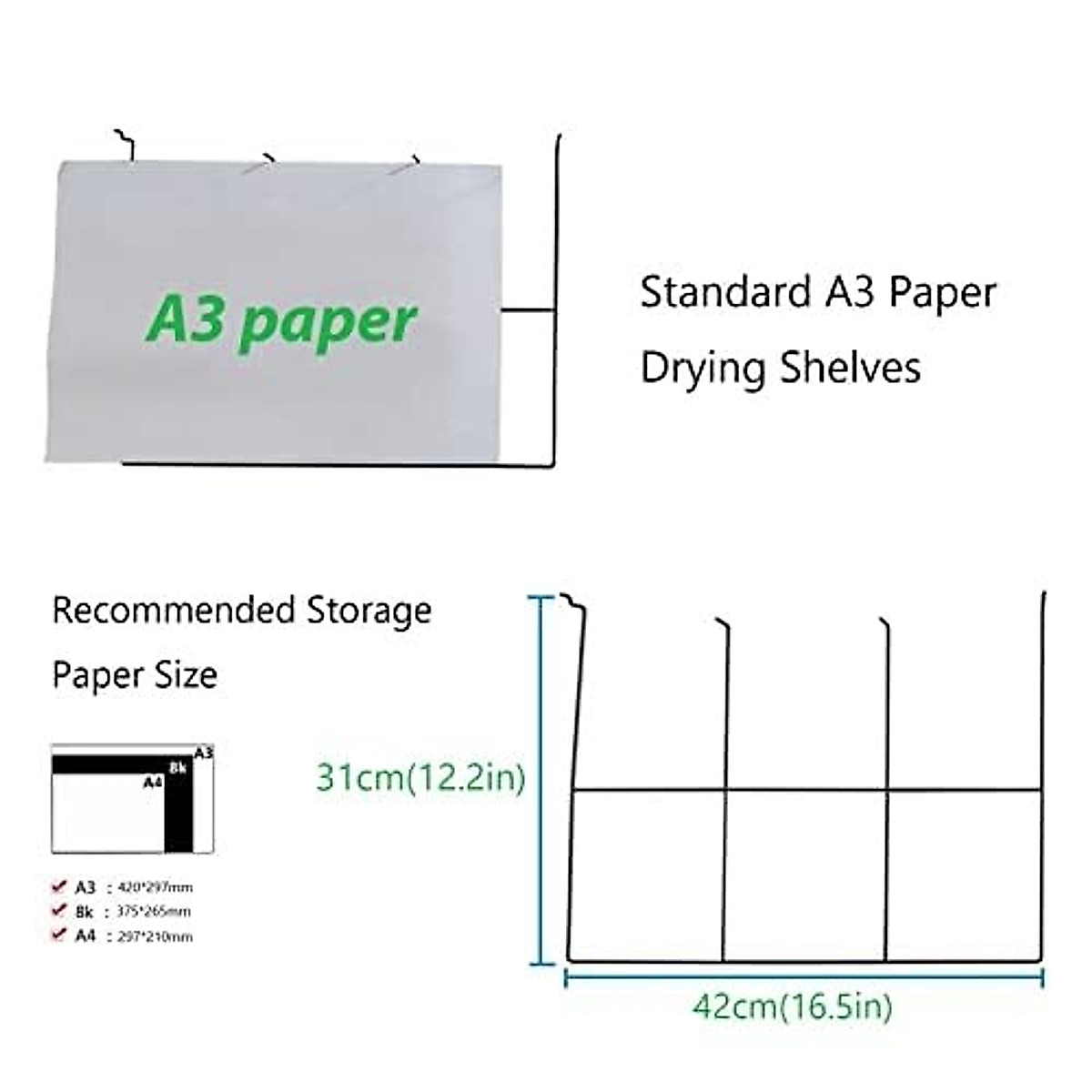 Metal Steel Wire Drying Rack for Classroom Painting Crafts 10 Shelves Desktop A3 Paper Storage Art Display Rack for Art Studio and Home Use, 18.9×14.6×16.5 Inches, Black