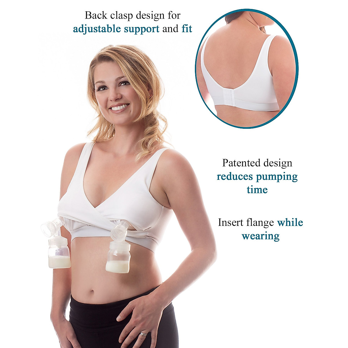 Rumina's Hands Free Classic Pump&Nurse Adjustable Pumping Bra for All Breast Pumps, Black M