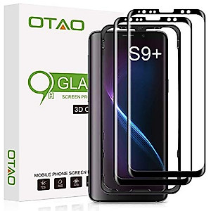 OTAO Galaxy S9 Plus Screen Protector Tempered Glass (2 Pack), 3D Curved Dot Matrix [Full Screen Coverage] Glass Screen Protector for Samsung Galaxy S 9 Plus with Installation Tray [Case Friendly]