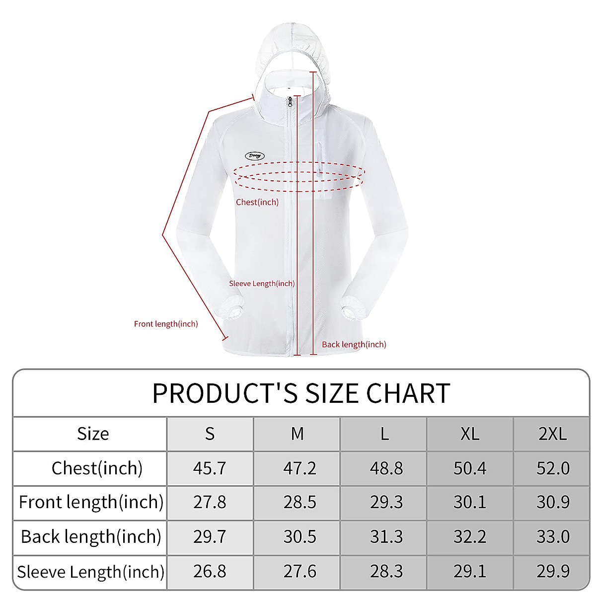 Dooy Sun Protection Jacket Ultra Light Thin Breathable Packable Outdoor Cycling Jacket Hoodie Skin Clothing for Men & Women（White,2XL）