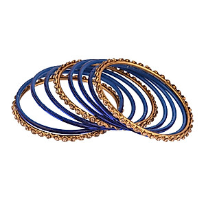 Efulgenz Indian Bangles Set Metal Bangles One Dozen Plain Glossy Alloy Bangles with Crystal Oxidized Bangles Boho Bohemian Bracelet Bollywood Party Wedding Jewelry Indian Bangles for Women (18 Pcs),