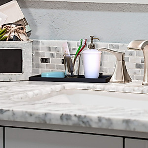 ZAPPOWARE Silicone Kitchen Sink Caddy Sponge Holder 12"x4.7", Black - Bathroom Vanity Tray Organizer, Soap Tray for Dish Scrubber, Soap Dispenser