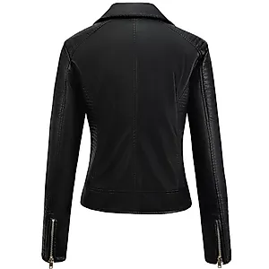 URBEST Women's Faux Leather Jacket Black Motorcycle Moto Biker Short Coat