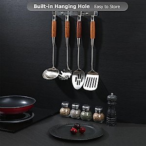 Barenthal Cooking Utensil Set,304 Stainless Steel Kitchen Utensils with Wood Handle, 4 Pieces Kitchen Stainless Steel Cookware Set Utensils - Slotted Spatula, Pasta, Spoon, Soup Ladle Set