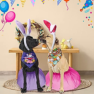 6 Pcs Dog Easter Costumes Set Include Dog Bunny Ears Dog Tutu Cute Dog Bandana Handcrafted Tutu Dog Costume for Easter Hunt Party Supplies Medium Large Dogs Cats Puppy Party Accessory