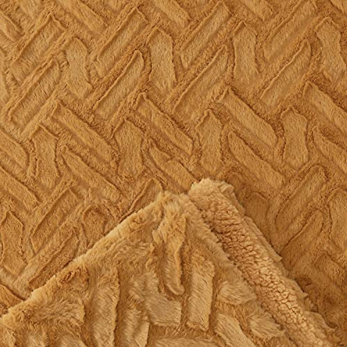 Chanasya Fuzzy Soft Cloud Textured Embossed Faux Fur Throw Blanket - Plush Sherpa Solid Cozy Gold Yellow Blanket for Bed Sofa Chair Couch Cover Living Bed Room (50x65 Inches) Golden Blanket