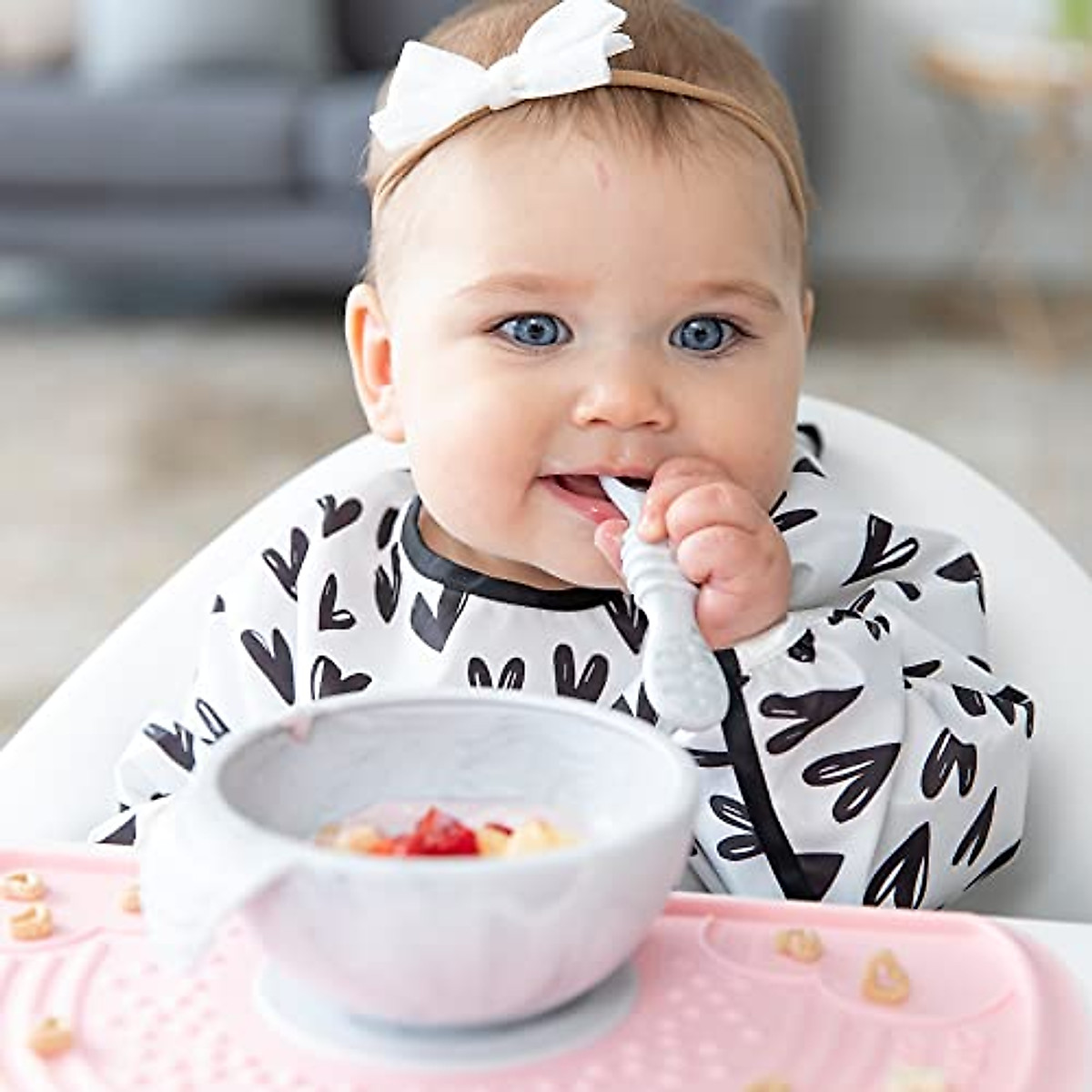 Bumkins Suction Silicone Baby Feeding Set, Bowl, Lid, Spoon, BPA-Free, First Feeding, Baby Led Weaning - Marbled