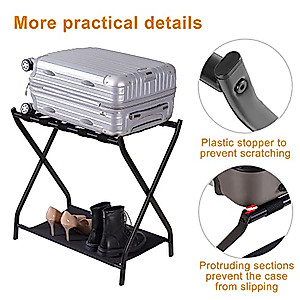 Heybly Luggage Rack,Pack of 2,Steel Folding Suitcase Stand with Storage Shelf for Guest Room Bedroom Hotel,Black,HLR003B2