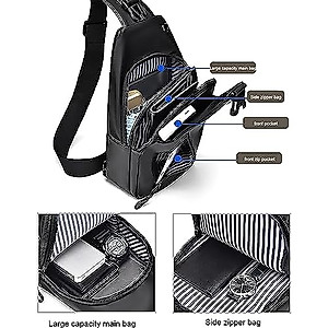 Waterproof Shoulder Bag, Leather Sling Bag for Men and Women, Chest Crossbody Daypack, Multipurpose Cross Body Chest Bag (Black)