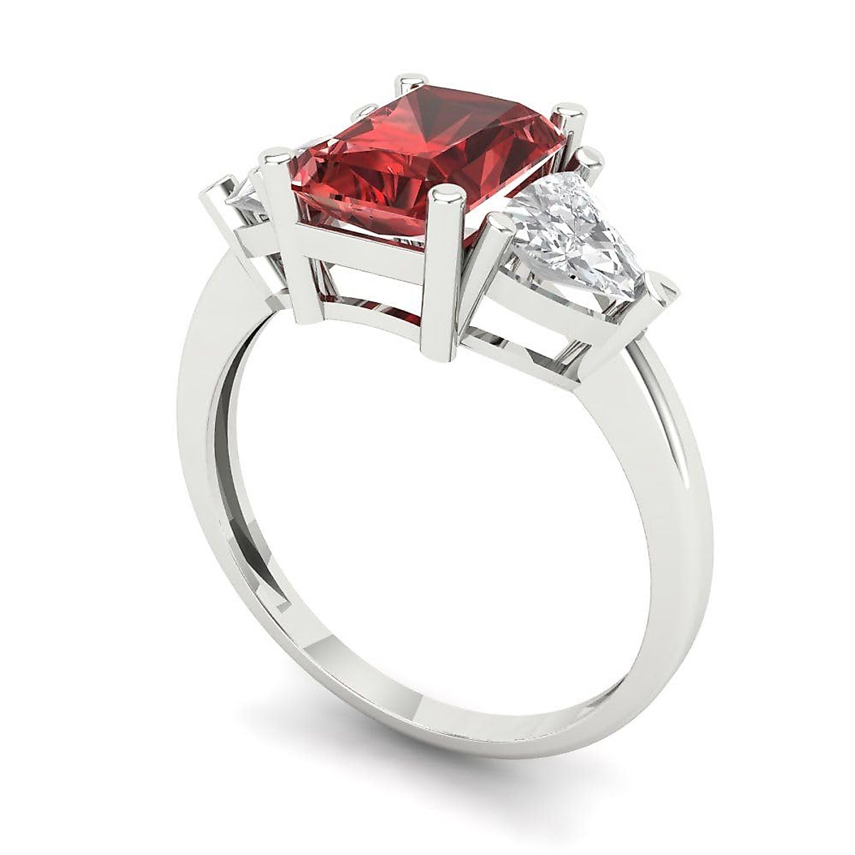 3.0ct Emerald cut 3 stone Solitaire Natural Garnet Designer Anniversary Bridal Engagement Ring 14k White Gold 7.5