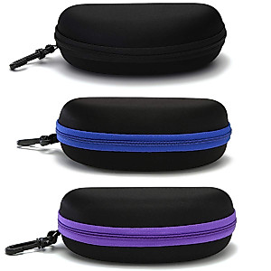 Sunglasses Case,(3 Pack) Portable Travel Zipper Eyeglasses Frame glasses Case Hook For Mens and womens