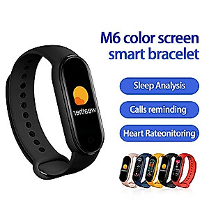 M6 Smart Bracelet Watch Fitness Tracker Smartband Heart Rate Blood Pressure Monitor Mi Band 6 for iOS Android Phone (Black)