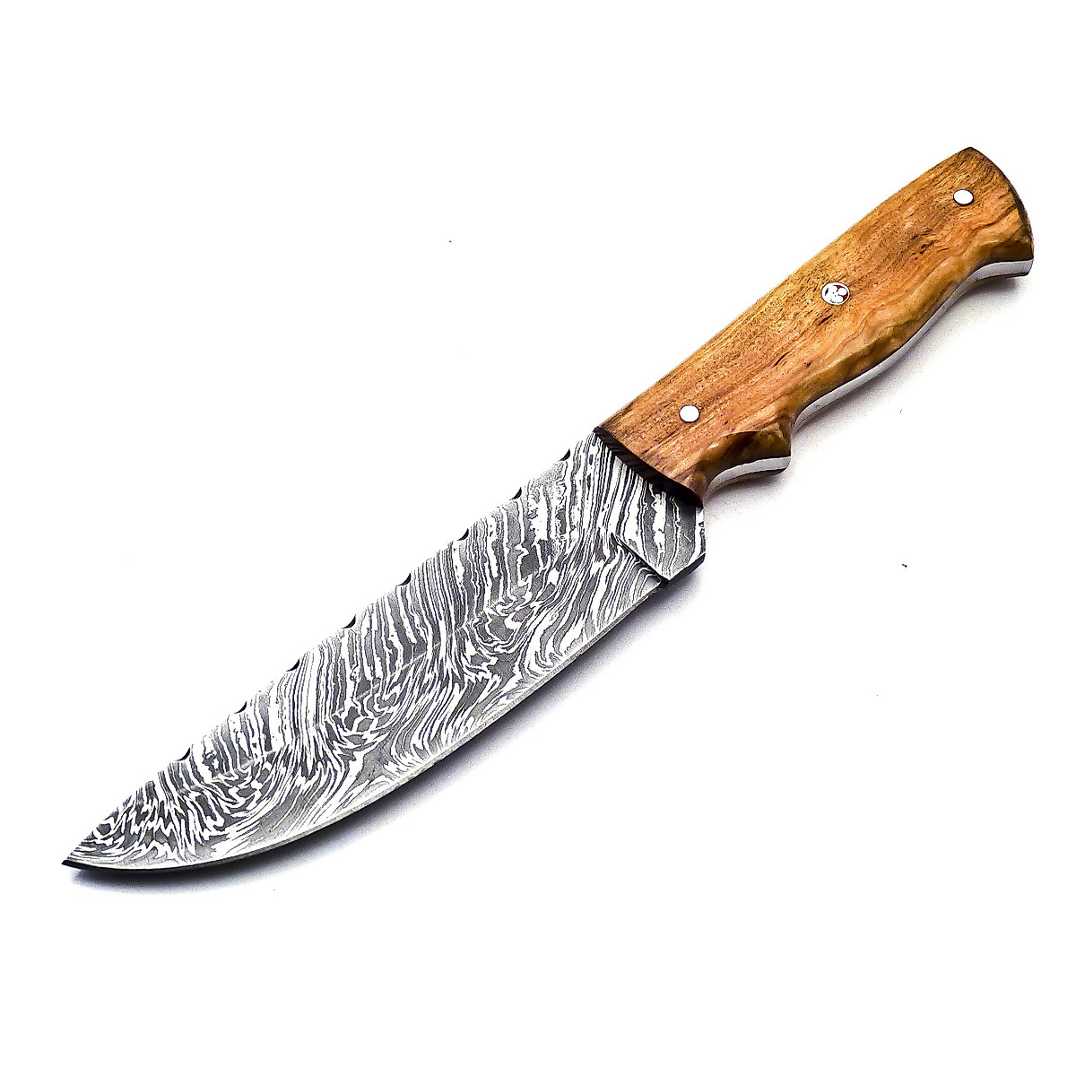 Nooraki REG-48 Hunting/Skinner Damascus Steel Handmade Knife 11 Inches Full Tang with Leather Sheath, Olive Wood