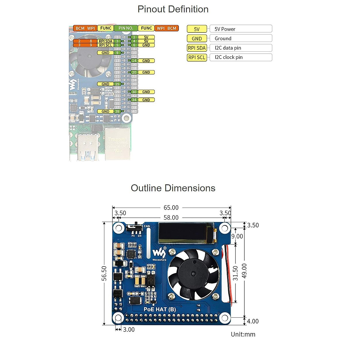 Power Over Ethernet HAT (B) for Raspberry Pi 3B+/4B,802.3af Compliant Power Over Ethernet Accessory Power Sourcing Equipments Needed