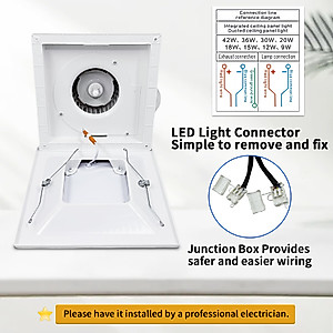 Yopmb Bathroom Exhaust Fan with LED Light ，Square Ceiling Mount Quiet Exhaust Fan for Shower/Bathroom/Office/Home/Restroom，1.0Sone 110 CFM 110V 4" Duct, White