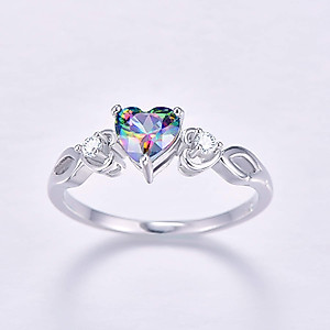 Narica 925 Silver Plated Ring Created Rainbow Topaz Heart Shaped Twist Wedding Engagement Ring for Women Size 9