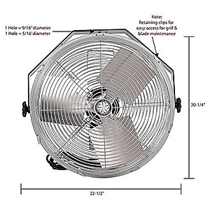 TPI Corporation U18-TE Series Industrial Mounted Workstation Fan, Versatile Wall or Ceiling Mount Fan, 3 Speed Motor, 120 Volt, 10' Cordset, Pull Chain Switch