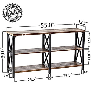IBF Rustic Console Table, Industrial Wood and Metal Sofa Table, Hallway Entry Table for Home Living Room, Barnwood Foyer Accent Entryway Table with Retro Vintage Storage Shelf, Rustic Oak, 55 Inch
