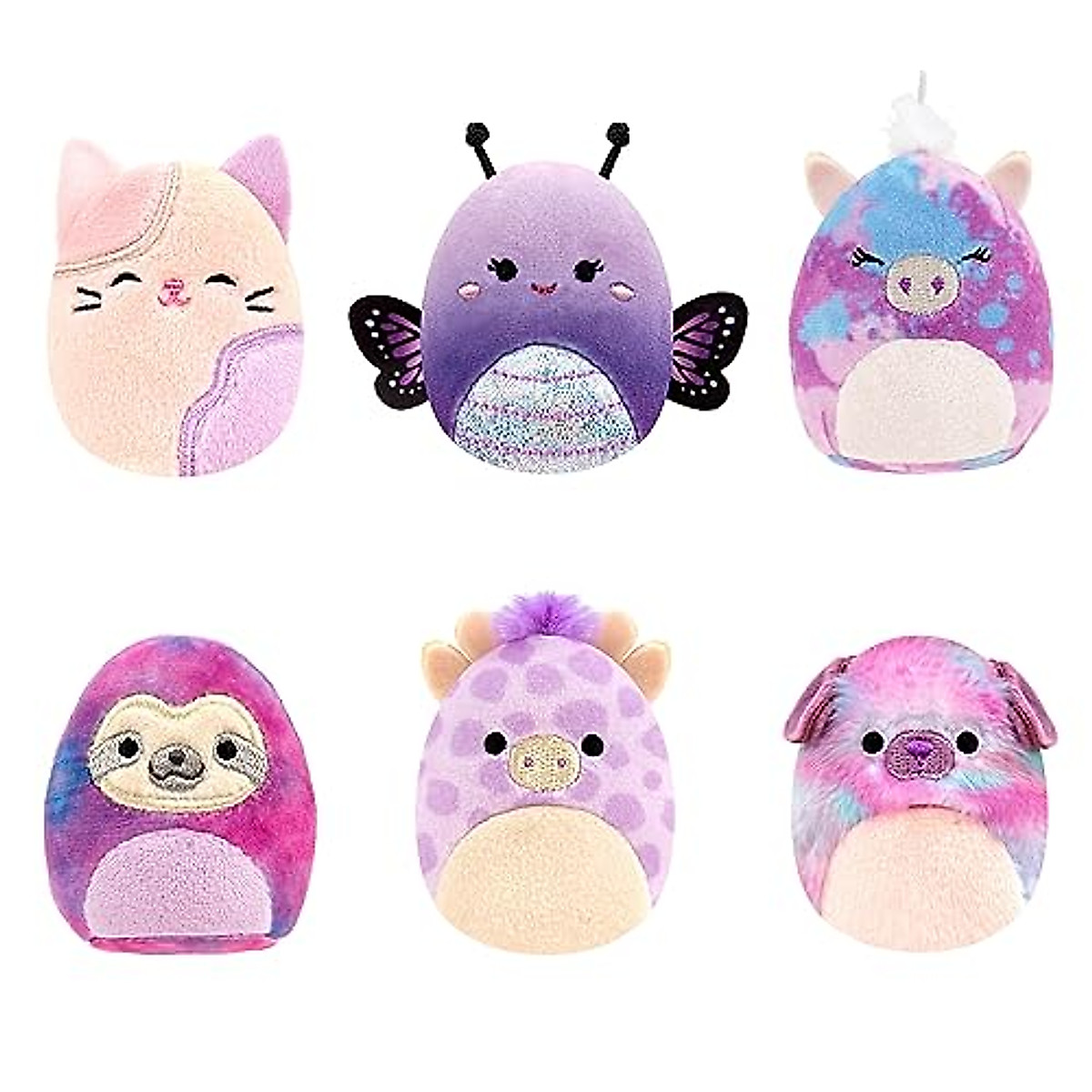 Squishville by Original Squishmallows Purple Pals Squad Plush - Six 2-Inch Squishmallows Plush Including Bashira, Mollie, Carlota, Patrick, Rida, and Jazzy - Toys for Kids