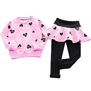 Little Girls Clothes Outfits Heart Print Sweatshirts and Pantskirts 2 Piece Clothing Sets for Toddler and Kids Size 6